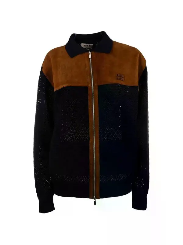 Miu Miu Suede-panel Crochet-knit Cardigan