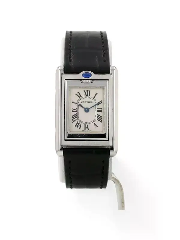 Cartier 1990 Tank Basculante 22mm Watch With Leather Strap - Neutrals