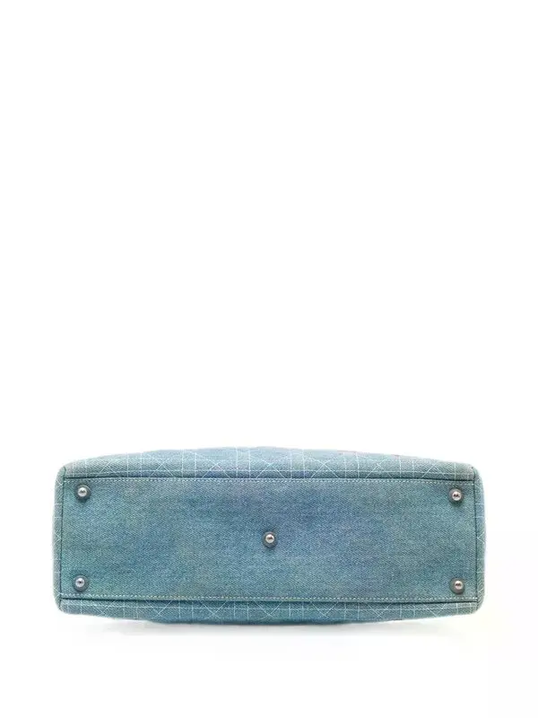 Dior 2000 Large Denim Cannage Acrylic Handles Lady Satchel - Blue