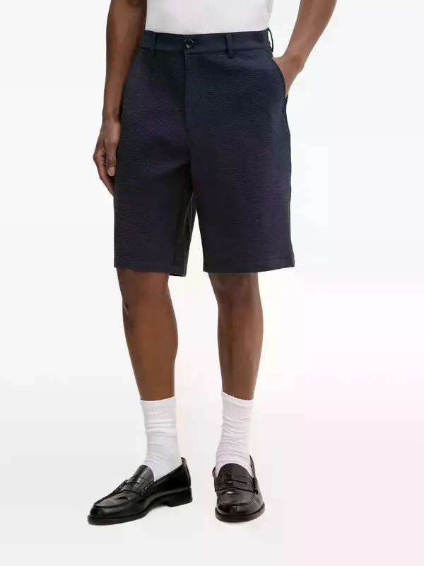 LES DEUX Seersucker Textured Logo Embroidered Shorts