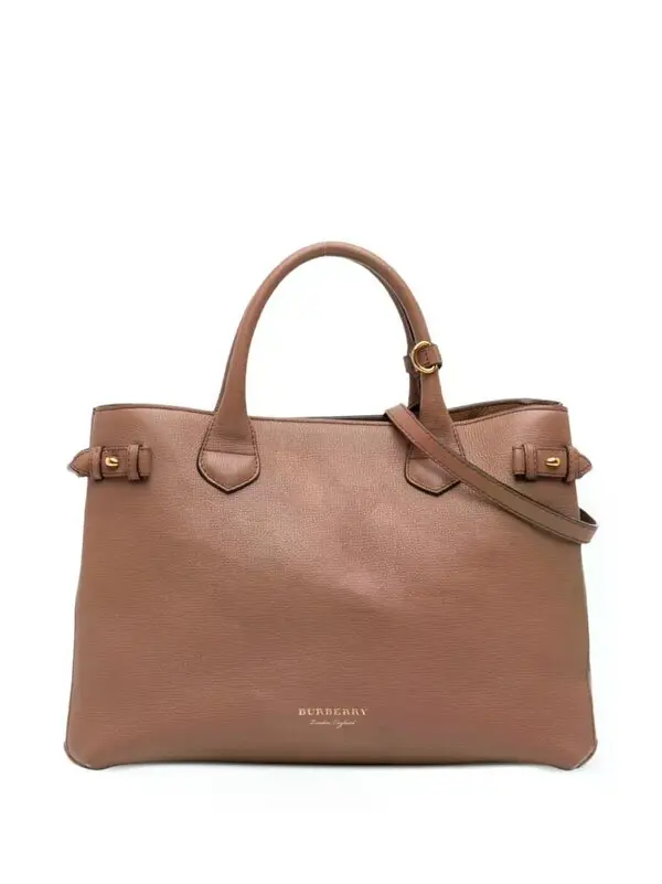 Burberry Leather And House Check Banner Satchel - Brown