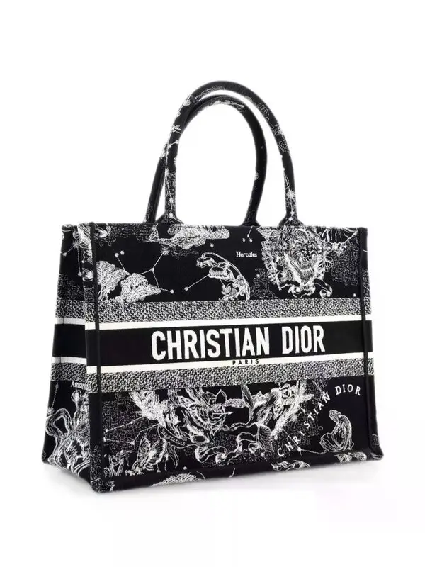 Dior Book Embroidered Canvas Medium Tote Bag - Black