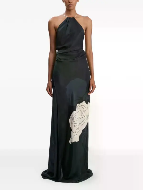 Victoria Beckham Floral Halter Gown Dress