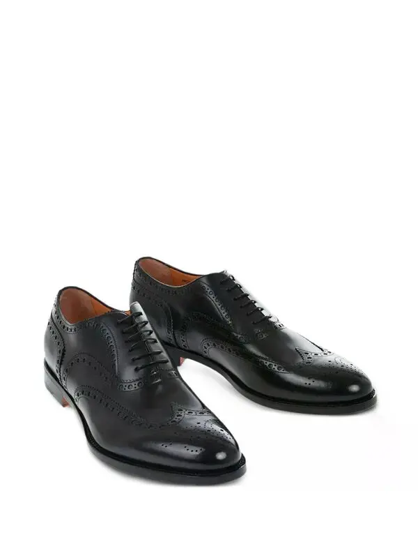 Santoni Brogue Detail Leather Derby Shoes - Black