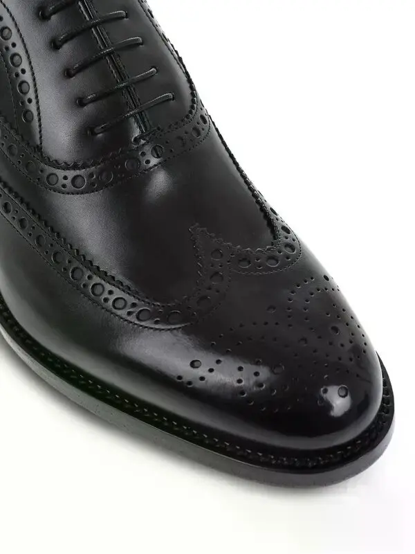 Santoni Brogue Detail Leather Derby Shoes - Black