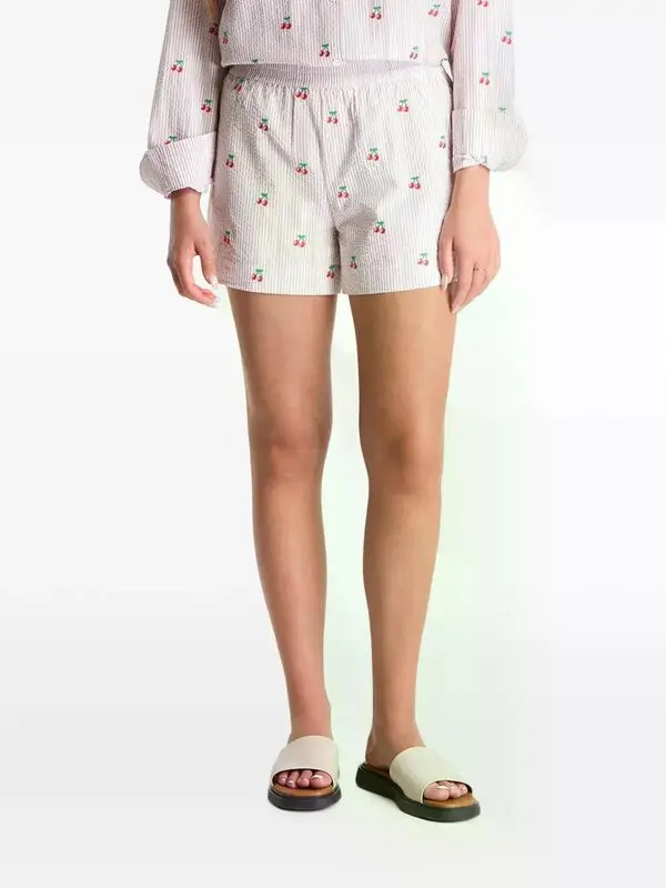 MC2 SAINT BARTH Seersucker Cherry Embroidered Shorts - Neutrals