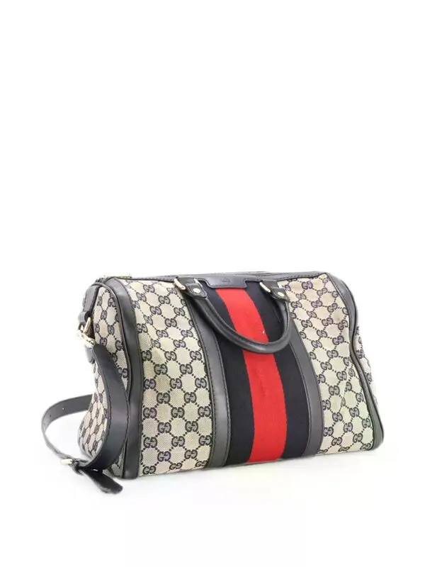 Gucci Vintage Gg Canvas Web Boston Bag Medium Satchel - Blue