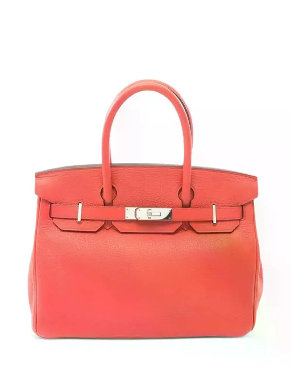 Hermès 30 Birkin Clemence Leather Tote Bag - Red