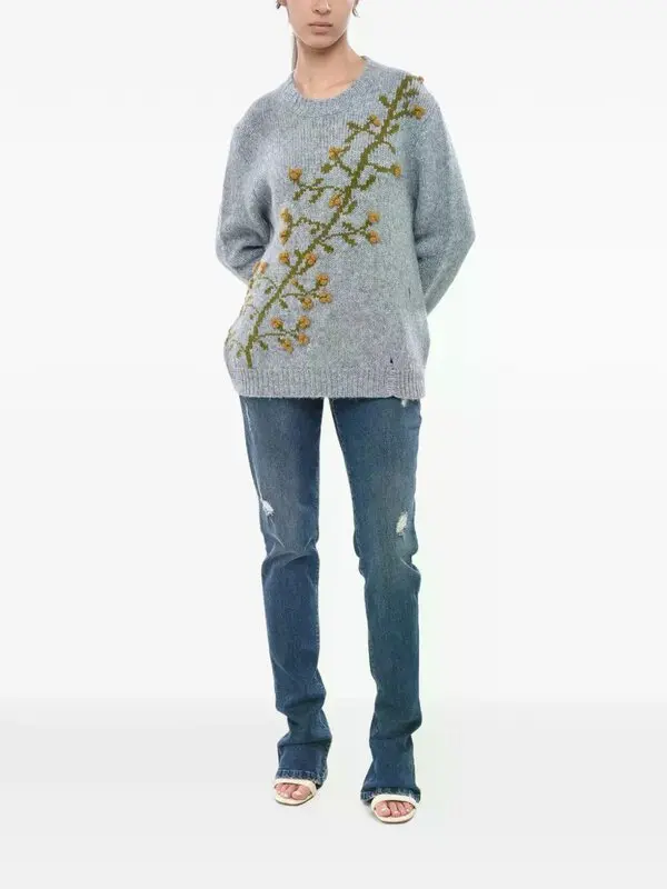 BAZISZT Bazizst Embroidered Crew Neck Sweater