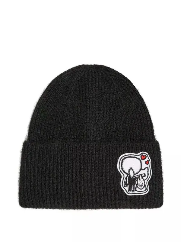 Karl Lagerfeld Ikon Furry Patch Beanie - Black