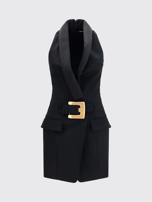 Balmain Sleeveless Belted Tuxedo Dress
