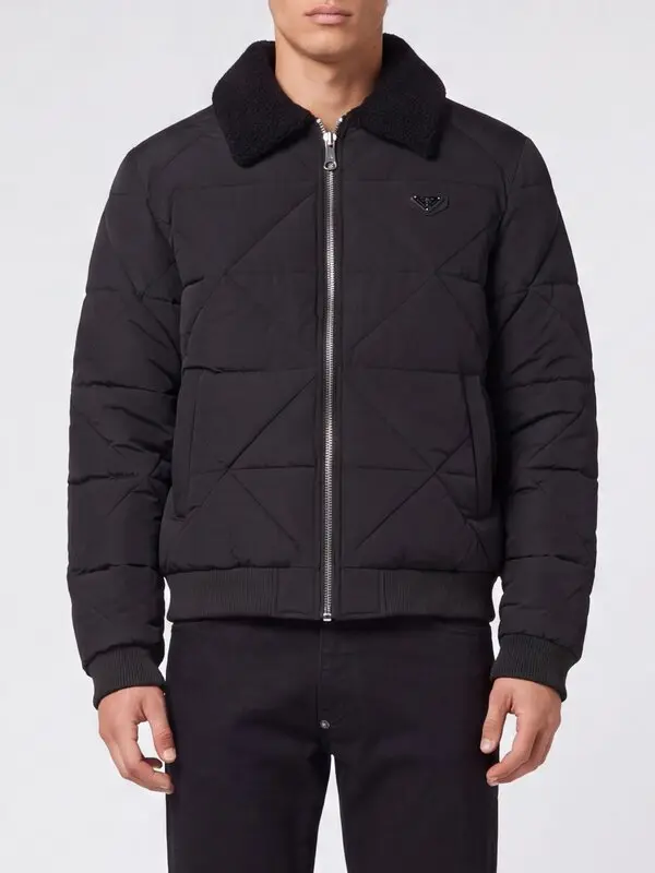 Philipp Plein Quilted Bomber Jacket With Shearling Collar - Black