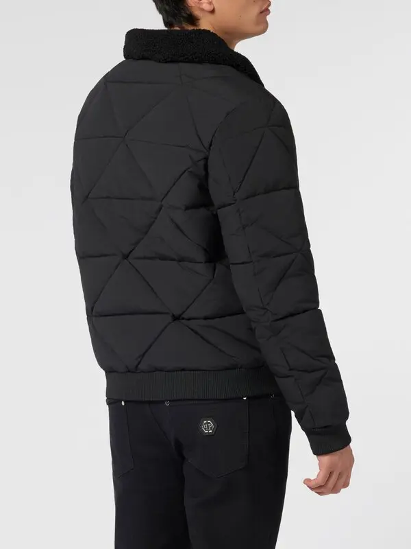 Philipp Plein Quilted Bomber Jacket With Shearling Collar - Black
