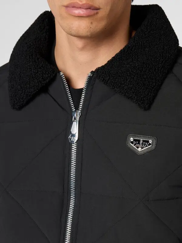 Philipp Plein Quilted Bomber Jacket With Shearling Collar - Black