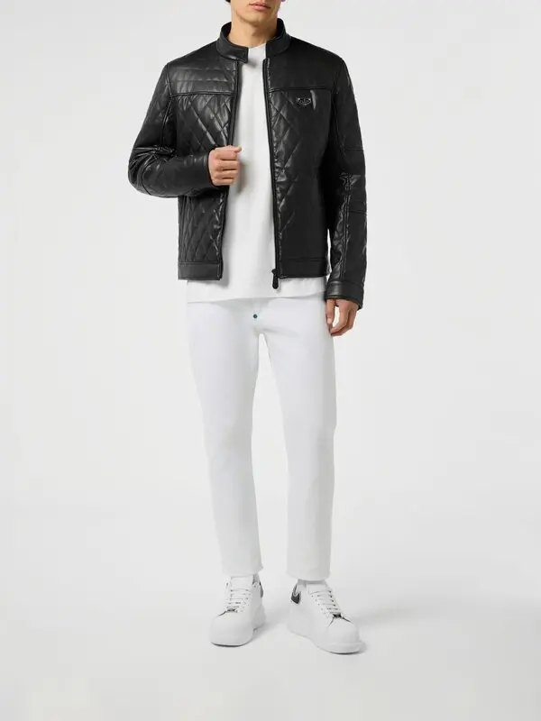 Philipp Plein Quilted Leather Jacket - Black