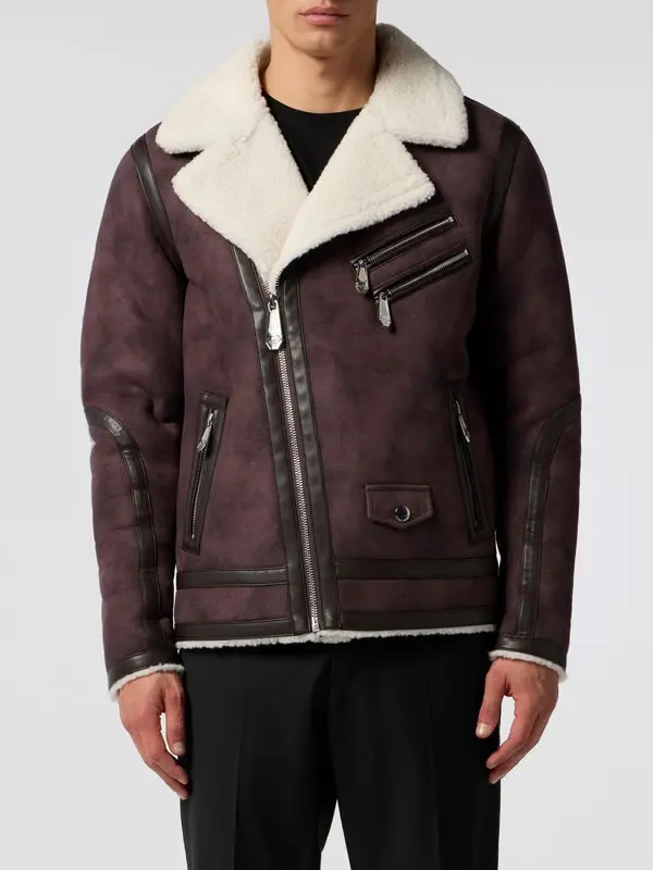 Philipp Plein Shearling-trimmed Biker Jacket - Brown