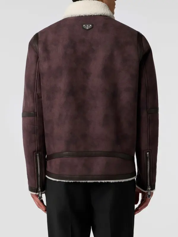 Philipp Plein Shearling-trimmed Biker Jacket - Brown