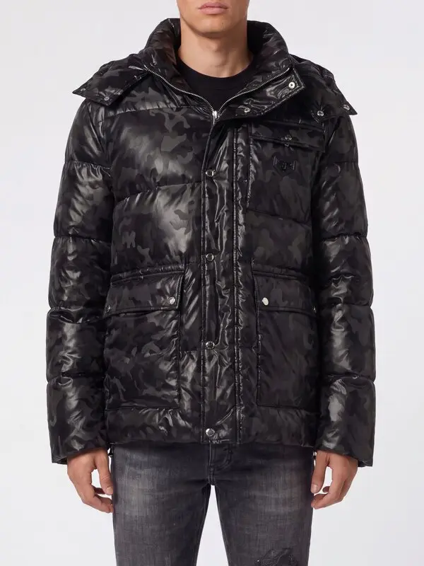 Philipp Plein Puffer Jacket With Camouflage Print - Black