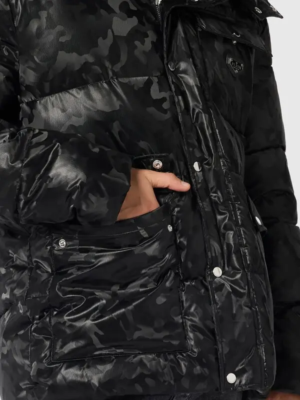 Philipp Plein Puffer Jacket With Camouflage Print - Black