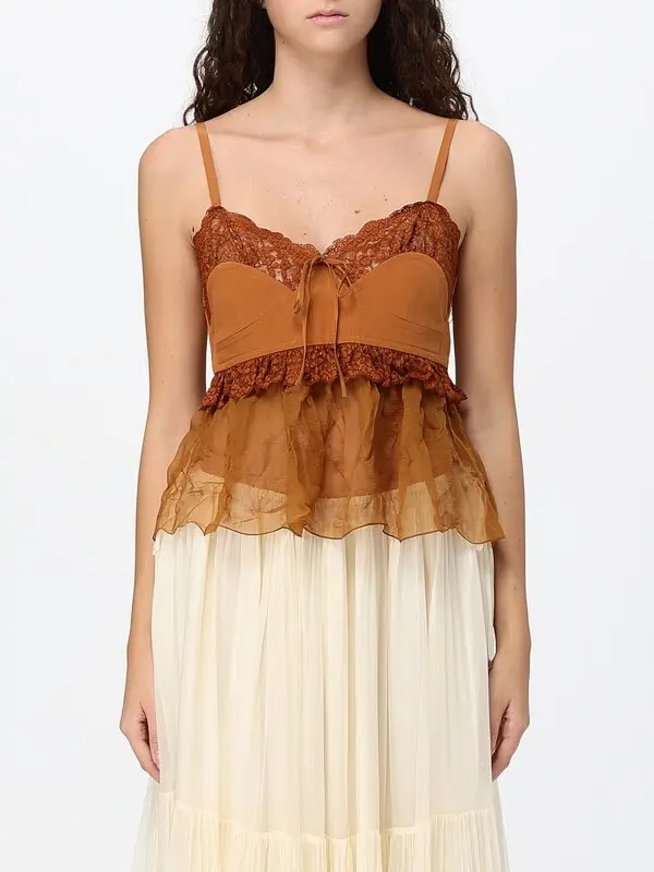 Chloé Off-the-shoulder Lace And Tulle Evening Top - Brown