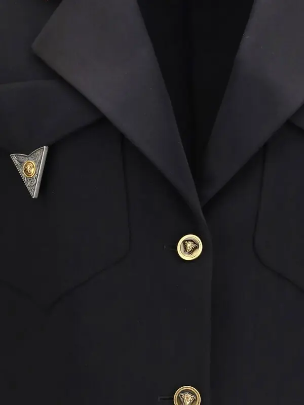Versace Cropped Blazer With Embellished Pockets