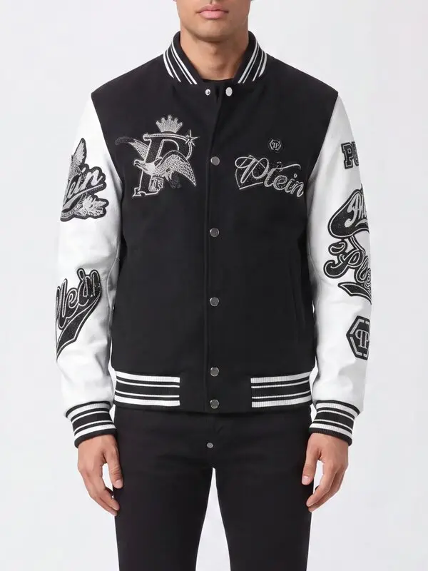 Philipp Plein Varsity Jacket With Embellished Details - Black