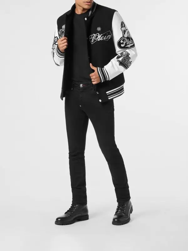Philipp Plein Varsity Jacket With Embellished Details - Black
