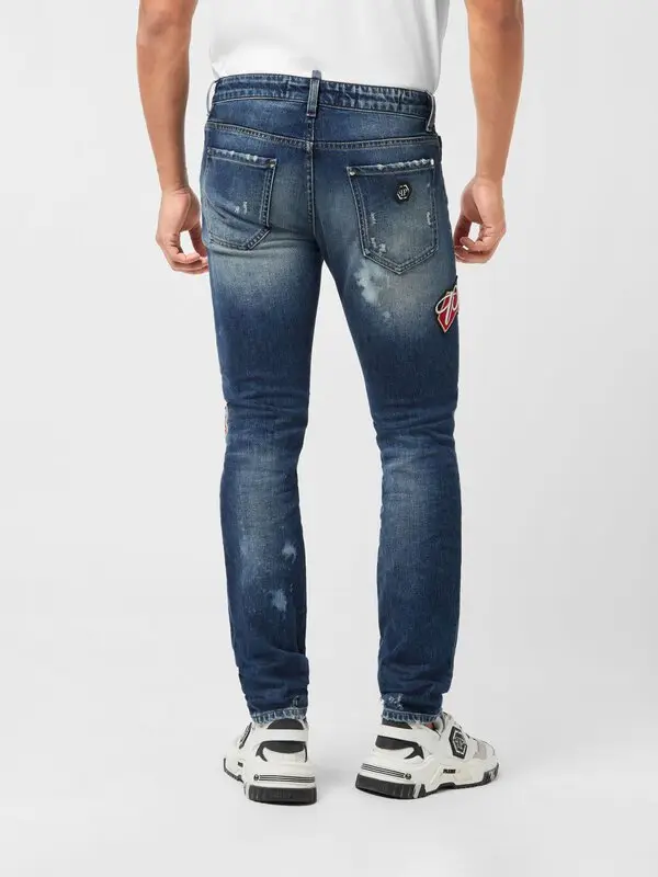 Philipp Plein Skinny Fit Distressed Jeans With Patches
