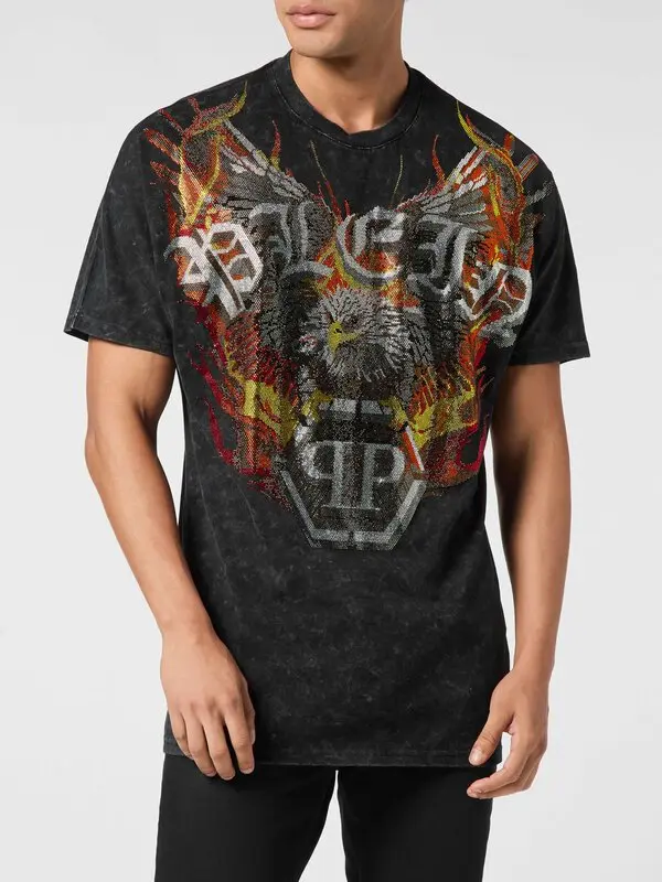 Philipp Plein Graphic Print Cotton T-shirt With Rhinestone Embroidery