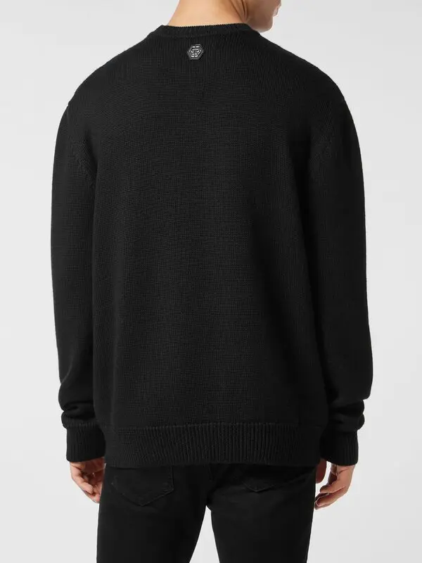 Philipp Plein Teddy Bear Print Cotton Blend Crewneck Sweater - Black