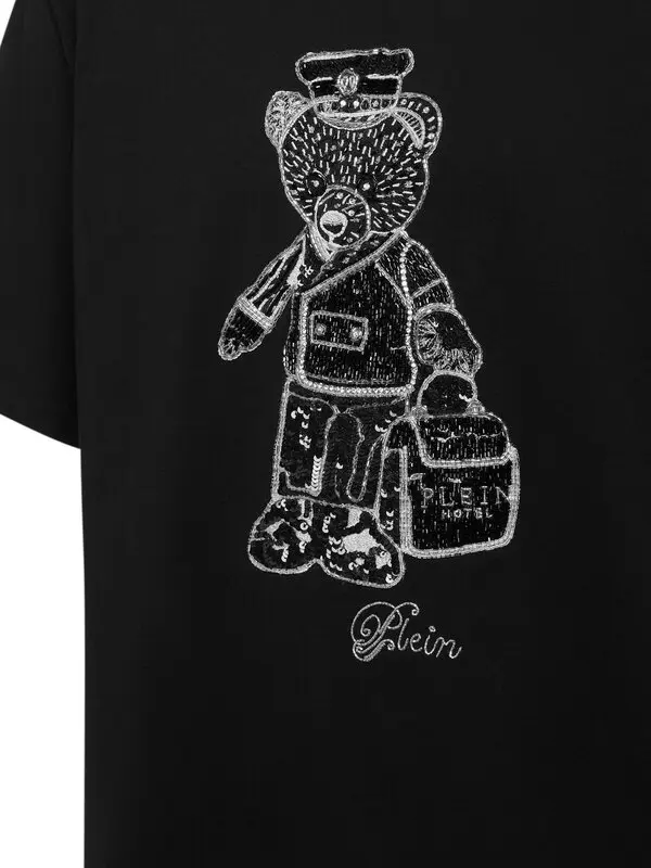 Philipp Plein Teddy Bear Embroidered Cotton T-shirt With Appliqués
