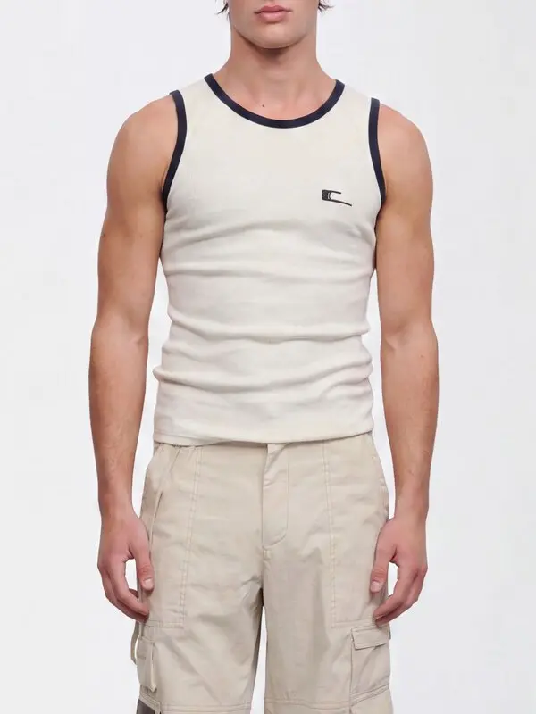 CARRER Slim Fit Stretch Cotton Tank Top With Contrast Trim - Ecru