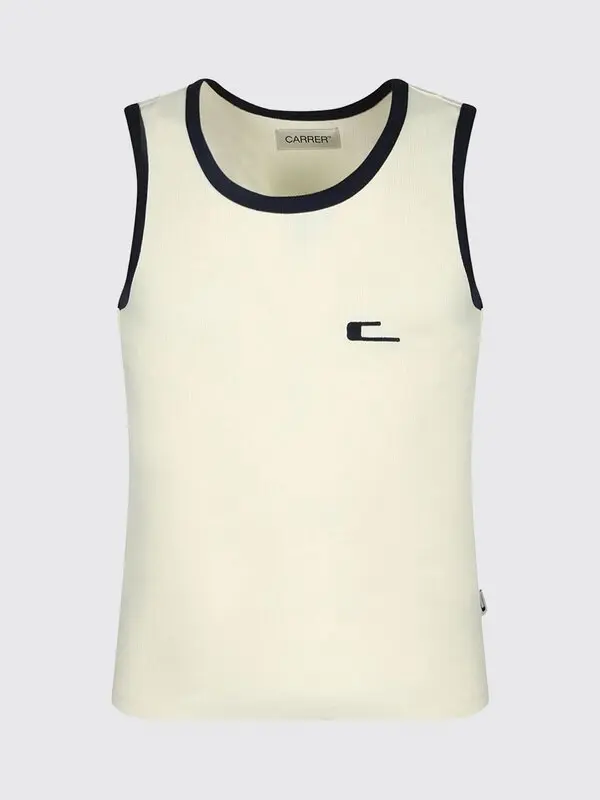 CARRER Slim Fit Stretch Cotton Tank Top With Contrast Trim - Ecru