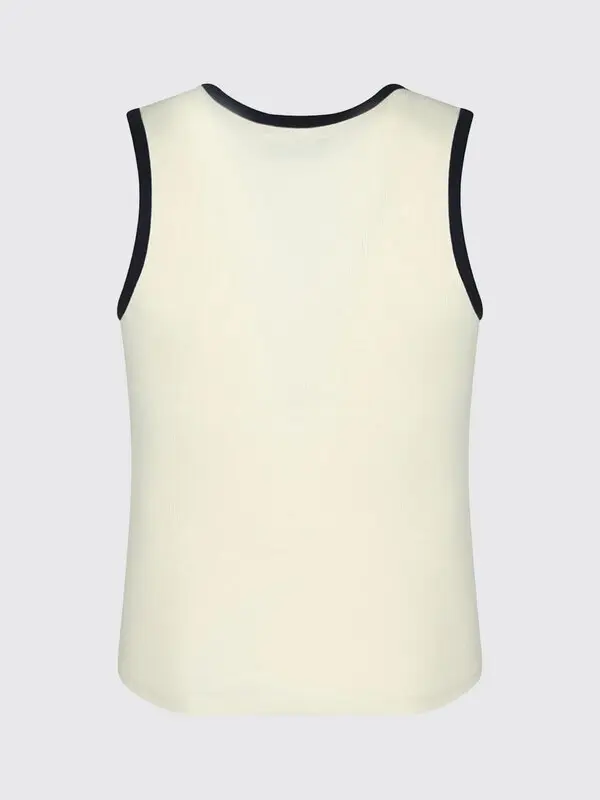 CARRER Slim Fit Stretch Cotton Tank Top With Contrast Trim - Ecru
