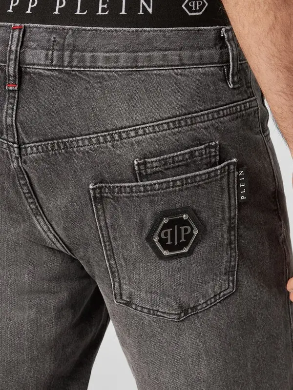 Philipp Plein Five-pocket Cotton Denim Shorts With Hexagon Logo
