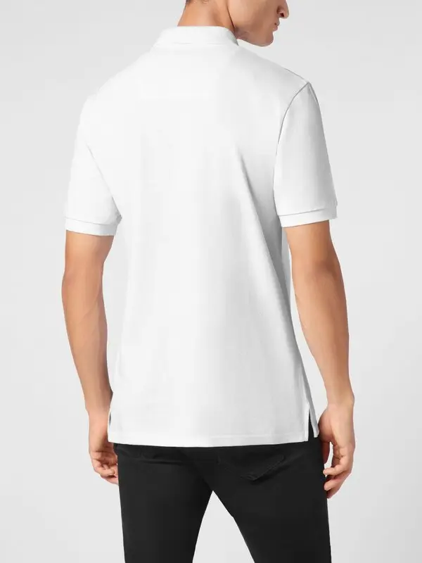 Philipp Plein Short-sleeve Stretch Cotton Polo Shirt With Metal Logo - White