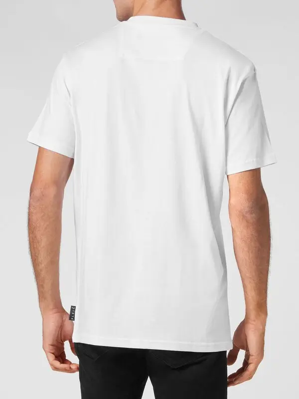 Philipp Plein V-neck Short-sleeved Cotton T-shirt With Contrast Logo - White