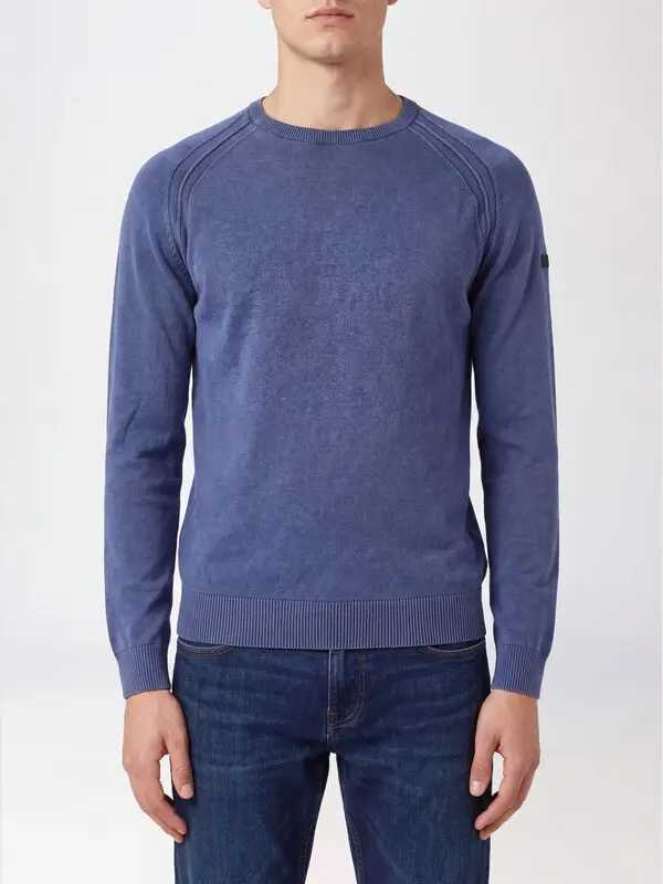 RRD Long-sleeve Crewneck Sweater In Pure Cotton With Ribbed Trims - Blue