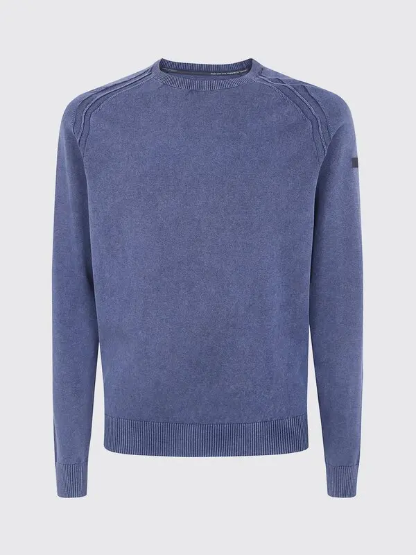 RRD Long-sleeve Crewneck Sweater In Pure Cotton With Ribbed Trims - Blue