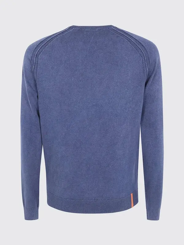 RRD Long-sleeve Crewneck Sweater In Pure Cotton With Ribbed Trims - Blue