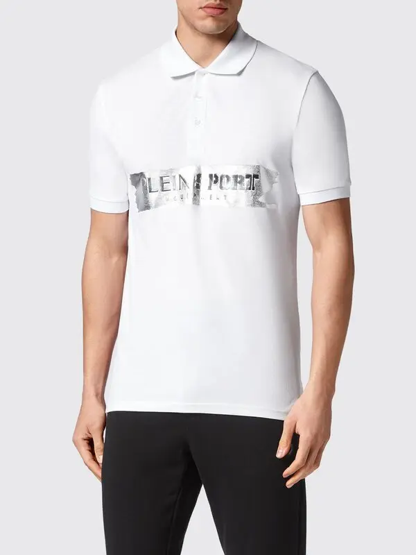PLEIN SPORT Slim Fit Cotton Polo Shirt With Laminated Hexagon Logo