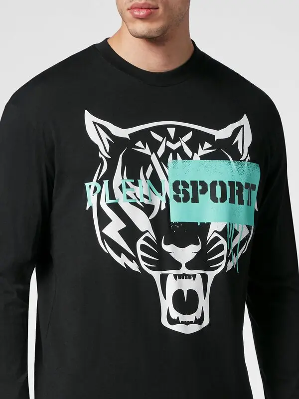 PLEIN SPORT Slim Fit Long-sleeved Cotton T-shirt With Graphic Print - White