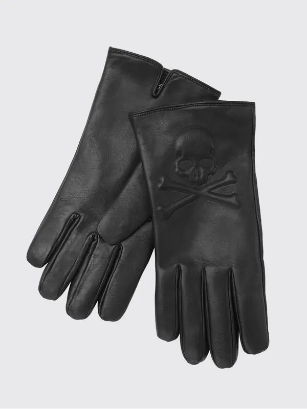Philipp Plein Skull And Crossbones Leather Gloves