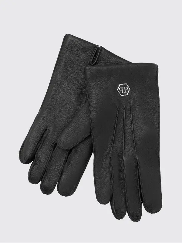 Philipp Plein Leather Gloves With Logo Detail
