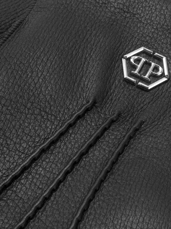 Philipp Plein Leather Gloves With Logo Detail