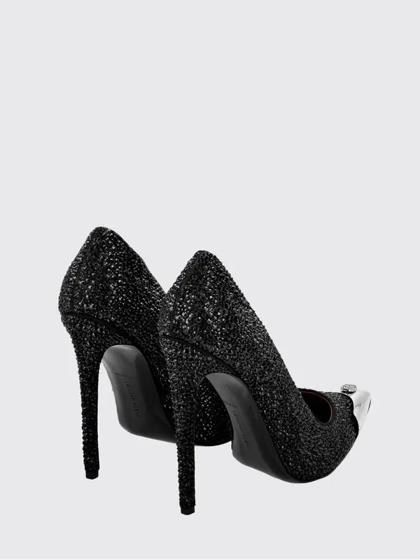 Philipp Plein Embellished Leather Stiletto Pumps With Crystal Skull Detail - Black