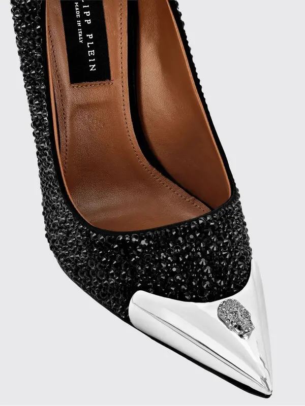Philipp Plein Embellished Leather Stiletto Pumps With Crystal Skull Detail - Black