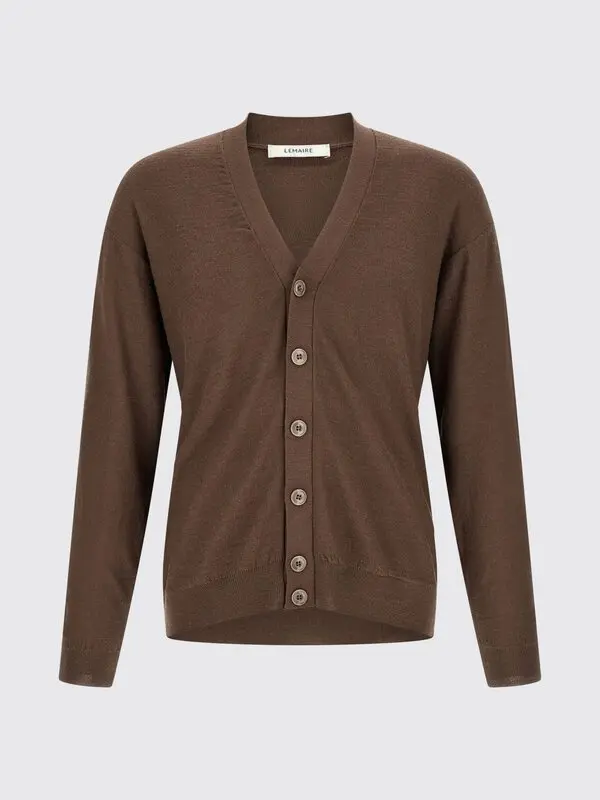 LEMAIRE Relaxed Fit V-neck Wool Blend Button Cardigan - Brown