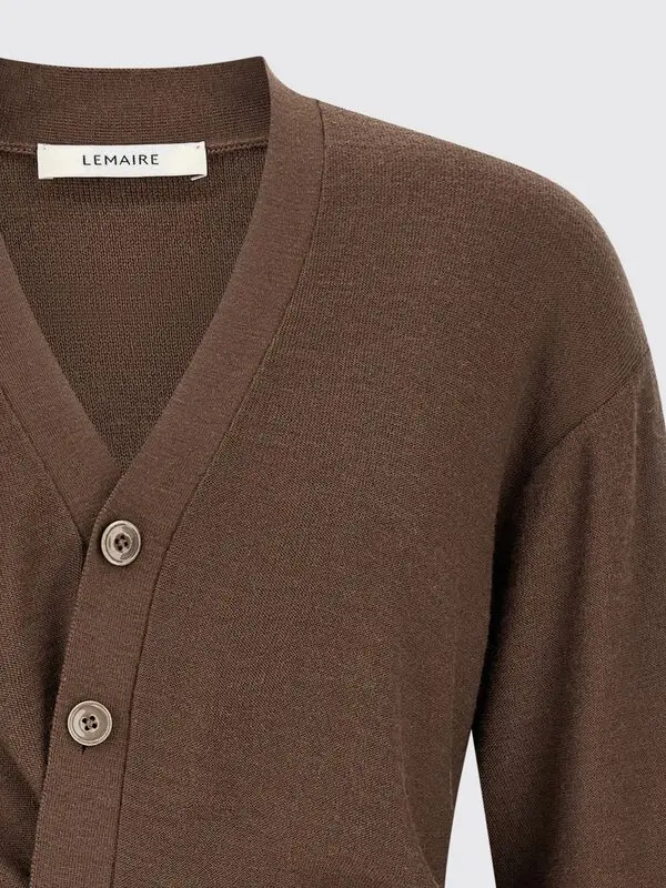 LEMAIRE Relaxed Fit V-neck Wool Blend Button Cardigan - Brown