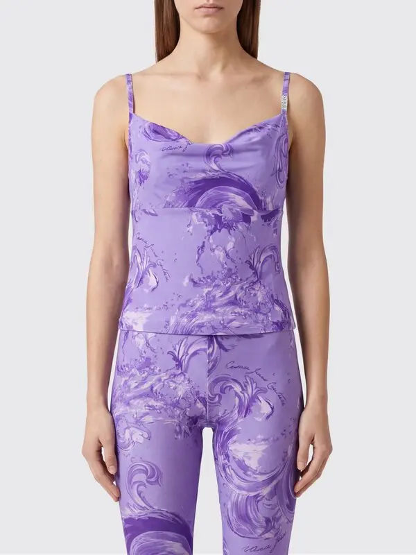Versace Viscose Bandeau Top With Baroque Print And Draped Neckline